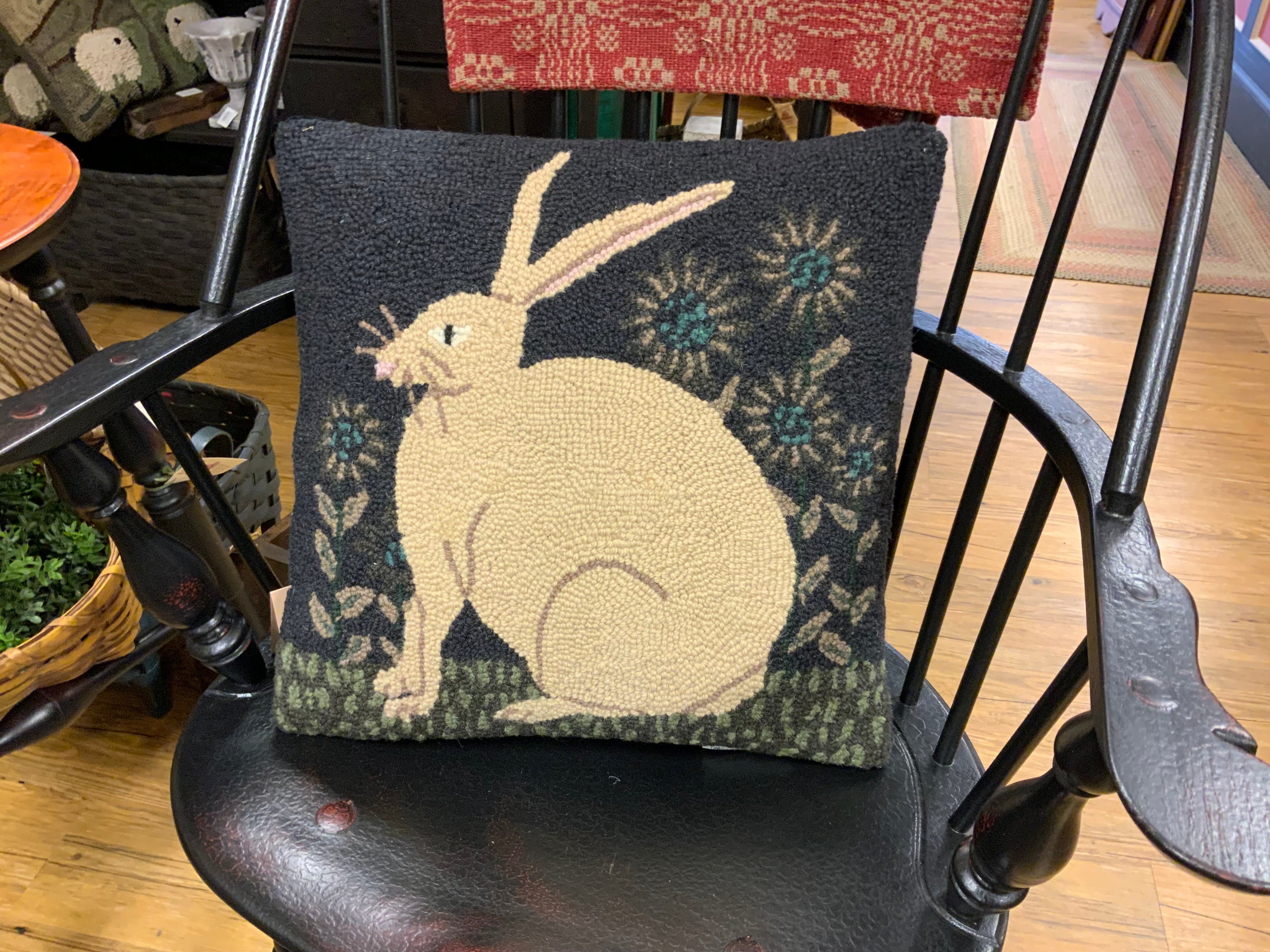 Warren Kimble Hare and Sunflower Hook Pillow, 16x16 | Grandma’s Attic, Ltd.