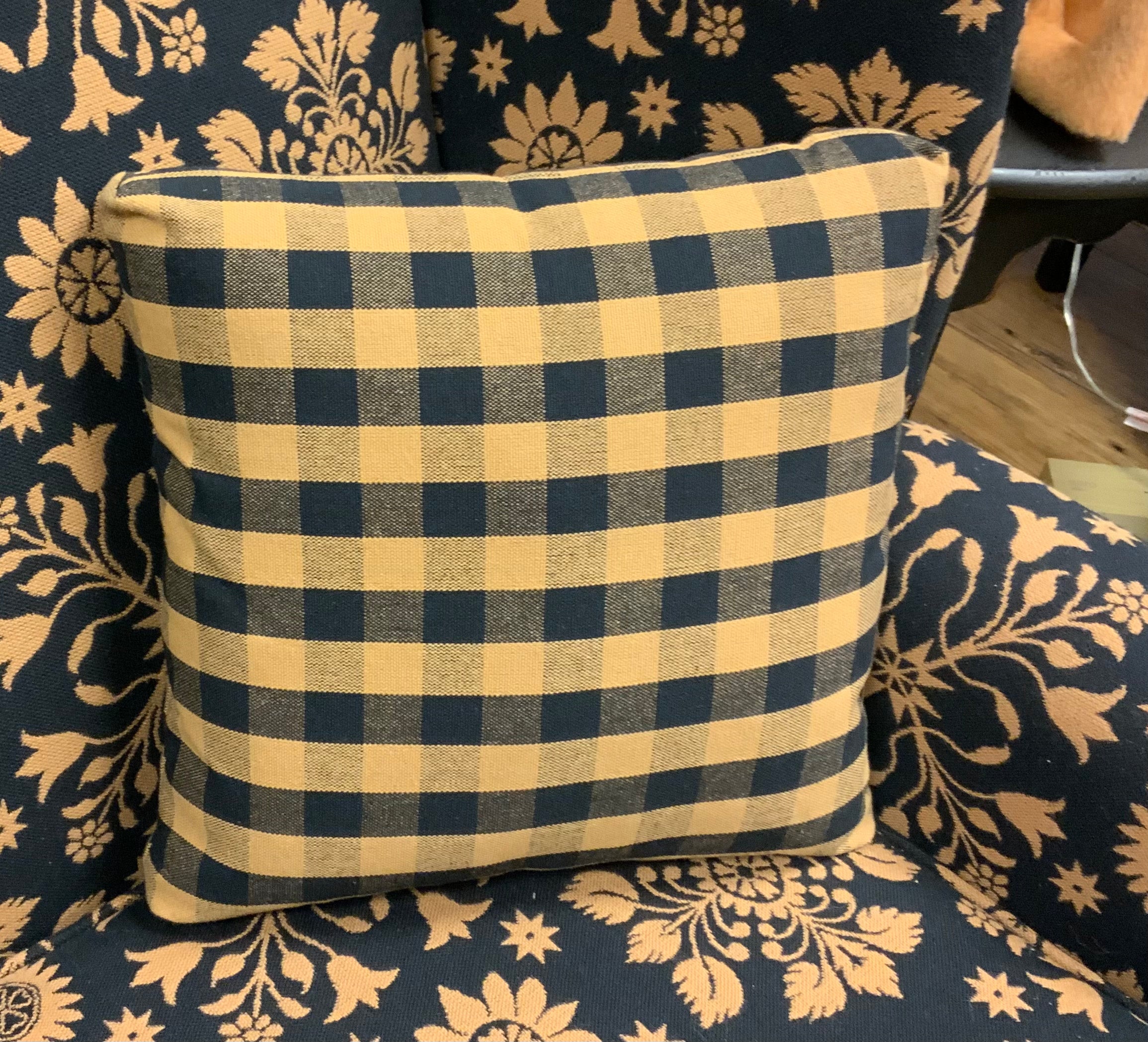 14” Pillow, Tavern Check, black/mustard | Grandma’s Attic, Ltd.